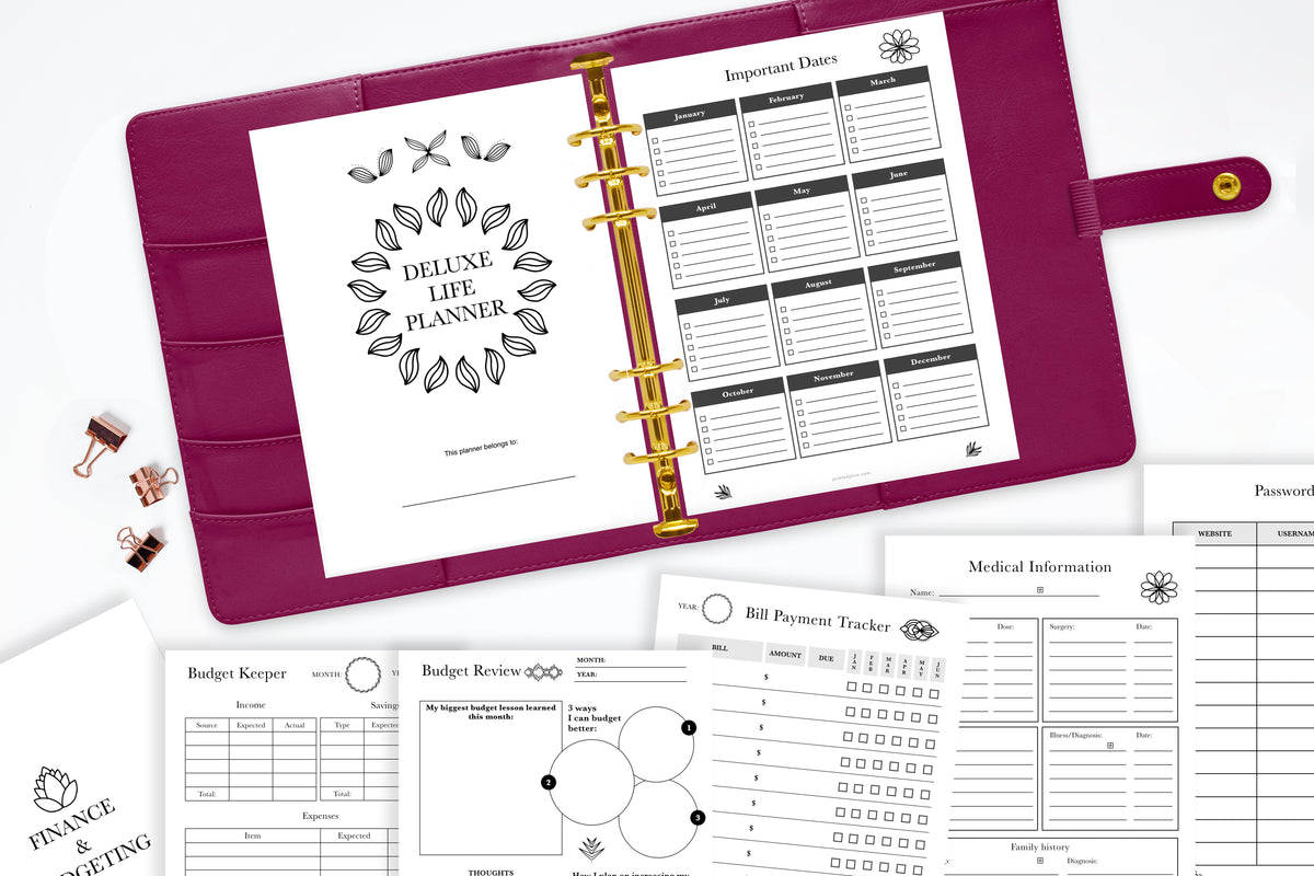 Deluxe Life Planner Printables(Black and White + Color) {76 Pages ...