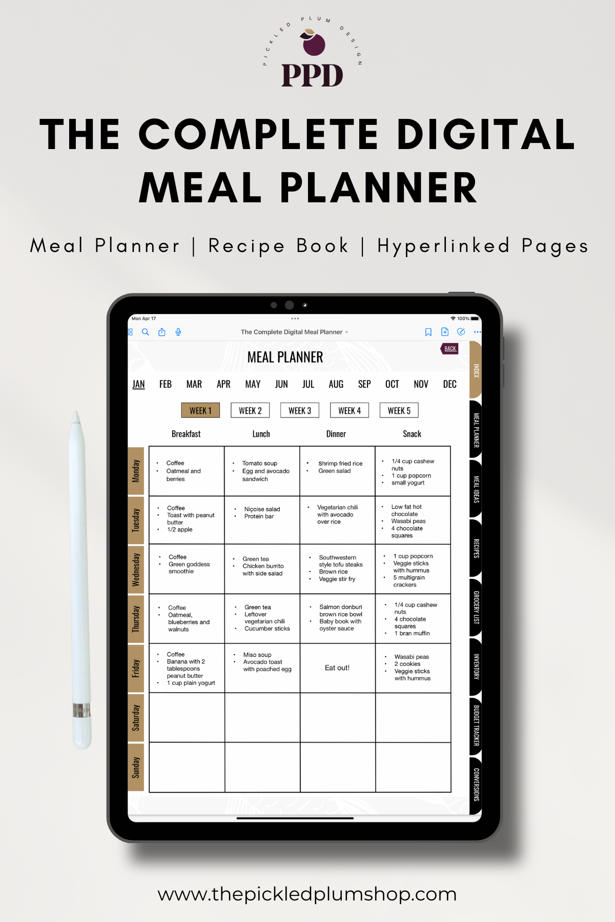 Meal Planner Calendar Digital